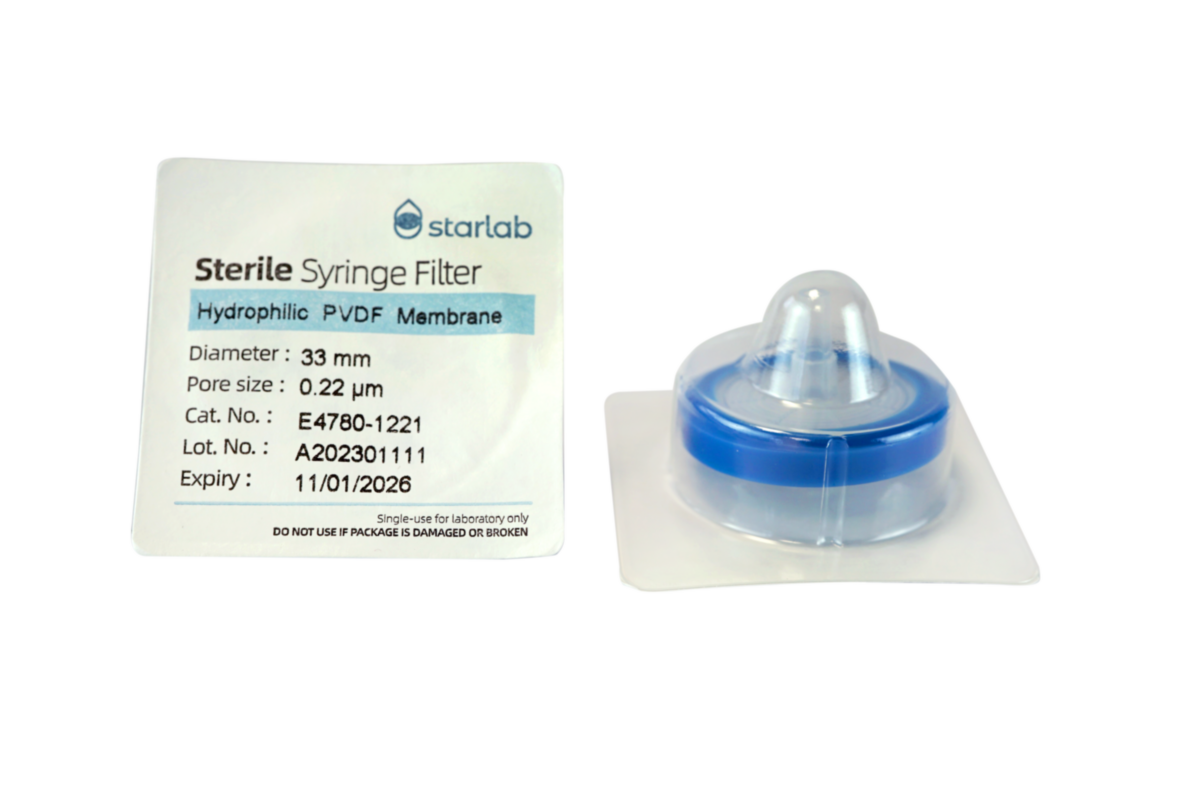 0.22 µm Syringe Filter, PVDF (Sterile), Blue, ⌀ 33 mm - STARLAB